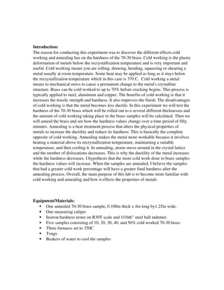 Cold working and annealing lab 2 che 333 | PDF