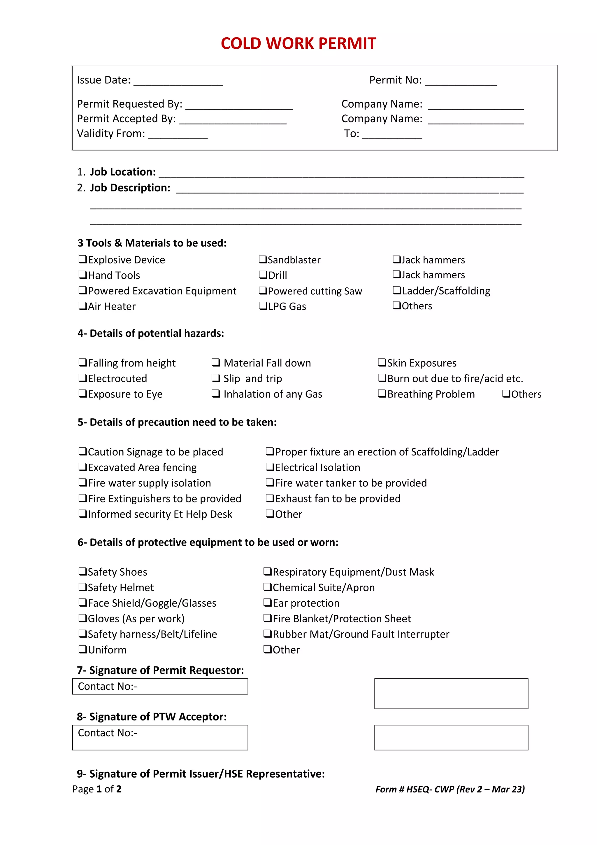 COLD WORK PERMIT Form # HSEQ - CWP Rev 2.docx