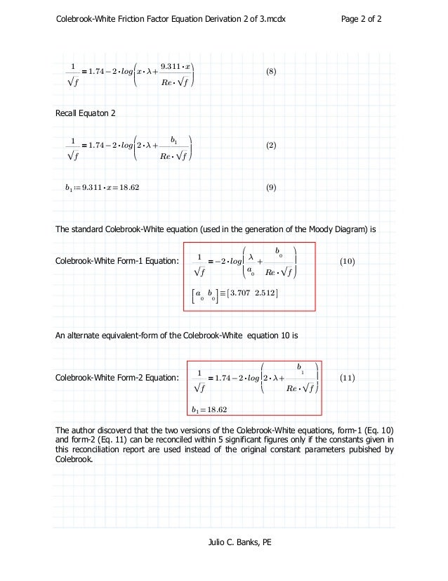 Colebrook-White-Banks reconciliation