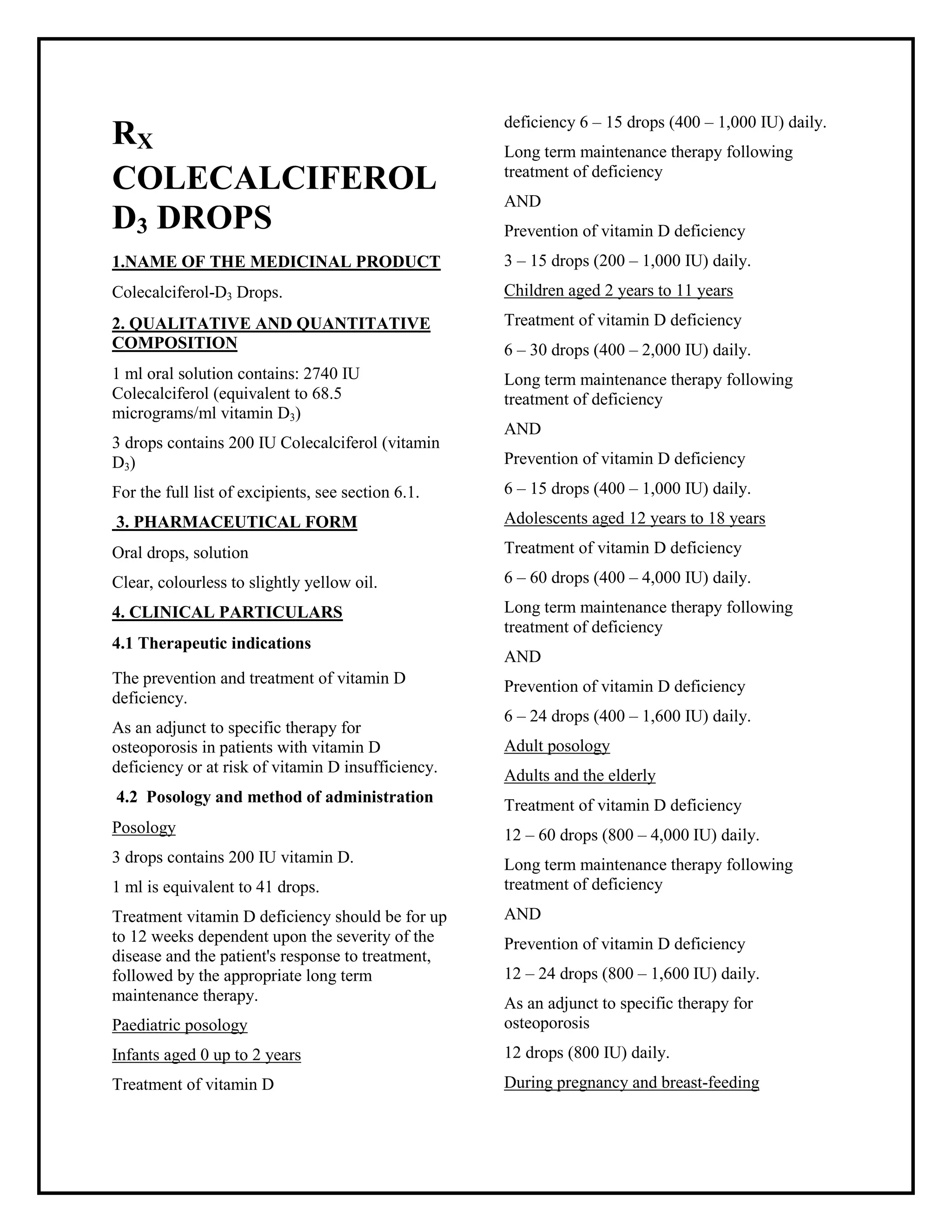 Colecalciferol d3 drops smpc- taj pharmaceuticals | PDF