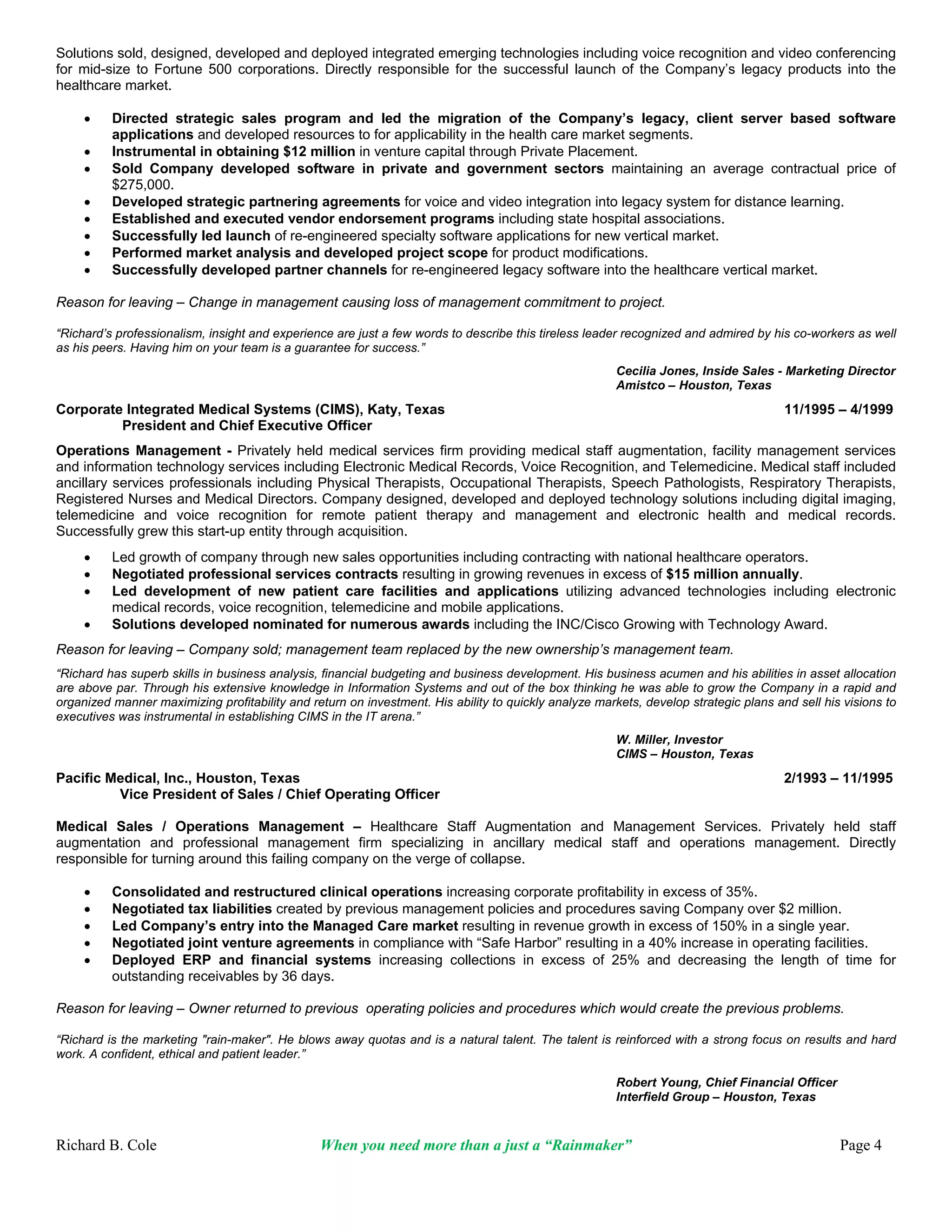 Cole, Richard Cole Resume | PDF