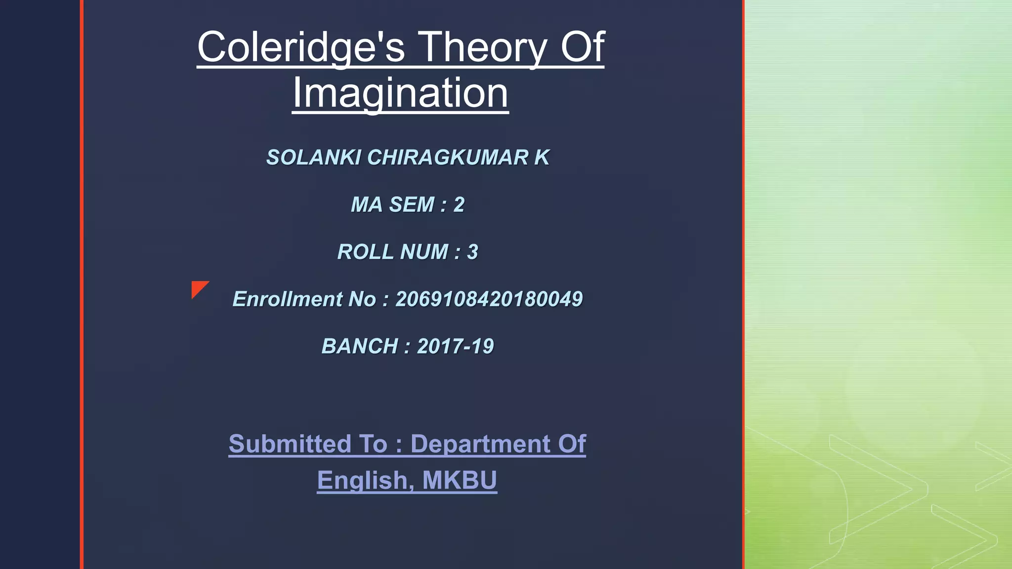 Coleridge's theory of imagination | PPTX