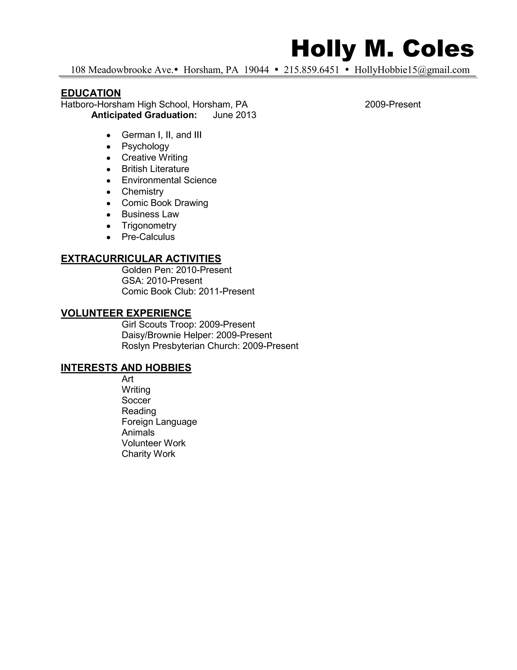 Coles Resume | DOCX