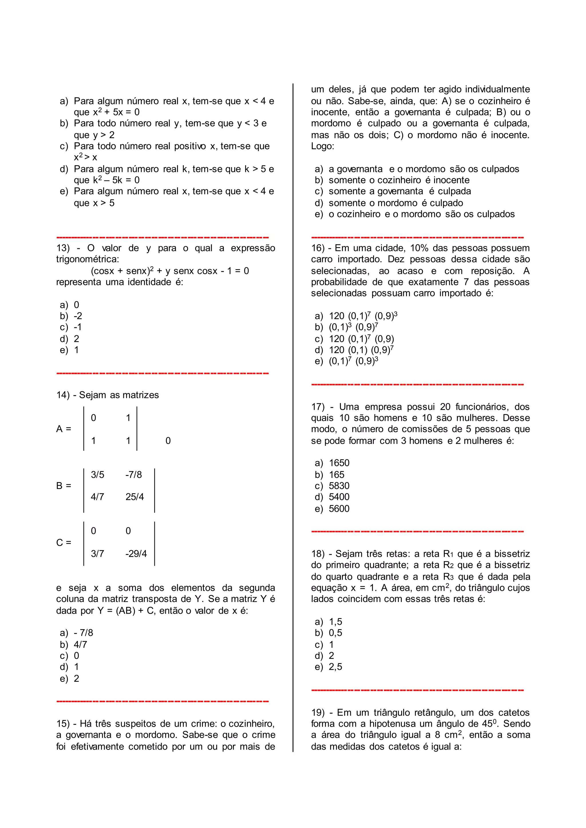 Coletânea de exercícios de mat | PDF