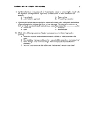 Col finance sample_exam | PDF