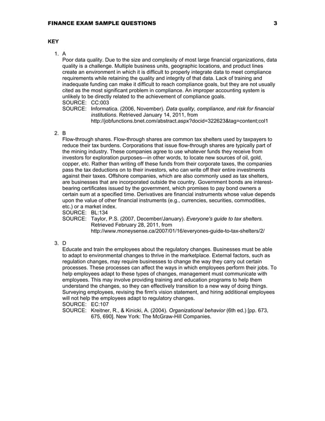 Col finance sample_exam | PDF