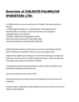 Colgate Palmolive Internship Report(Post Addition)-Kotri Manufacturing ...