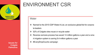 Corporate Social Responsibility of Colgate Palmolive Company | PPTX