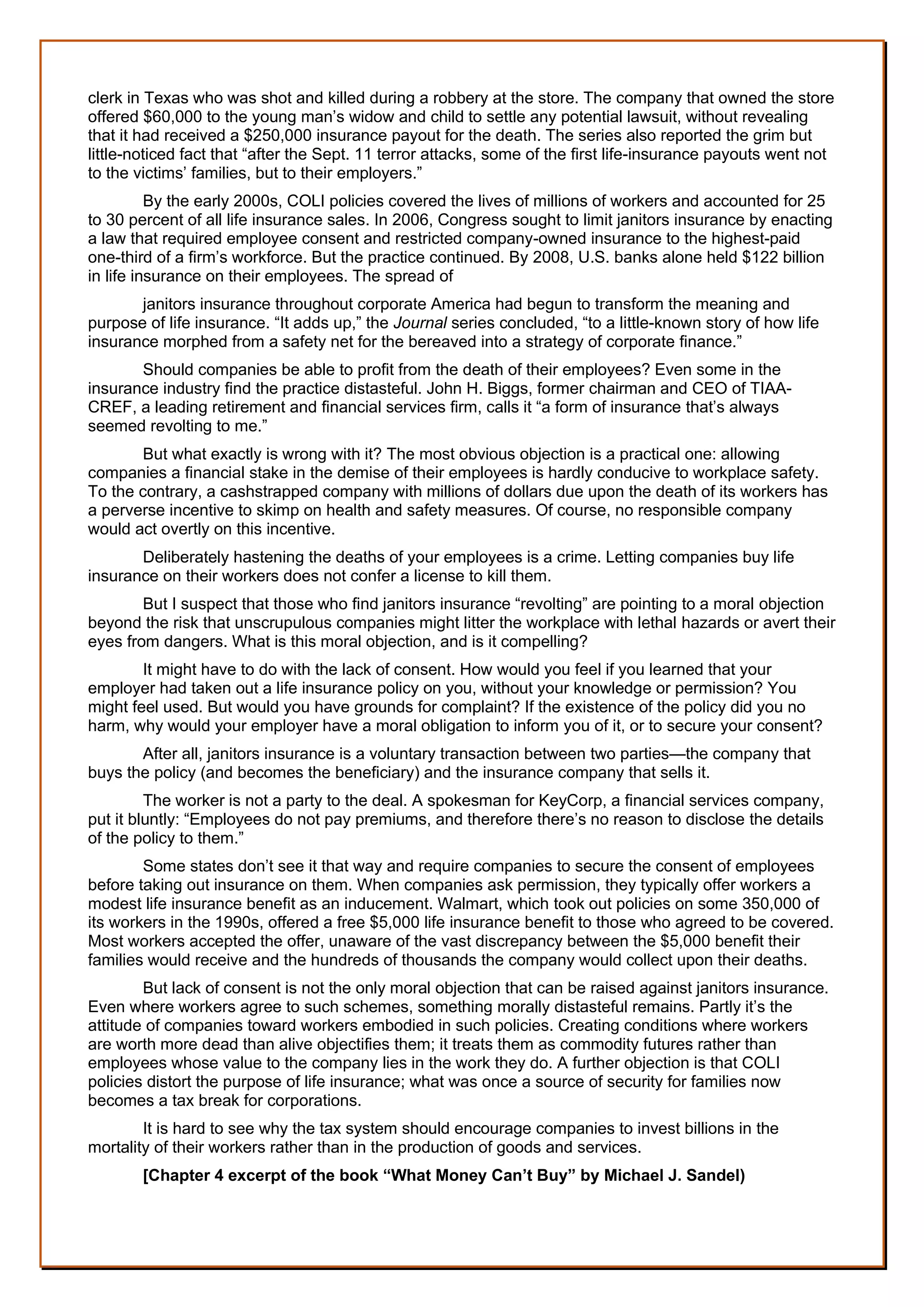 COLI by Michael J Sandel | PDF