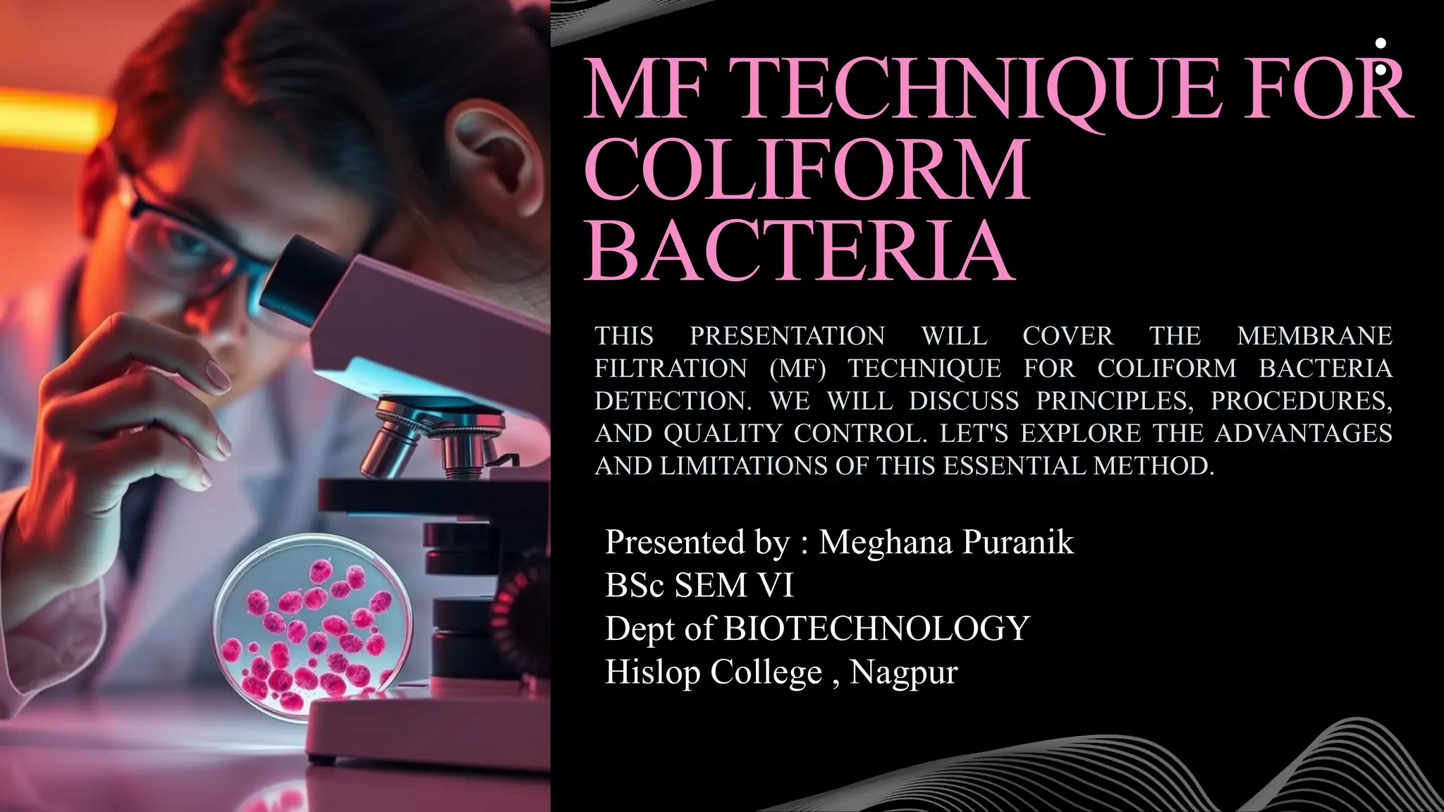 MF Membrane filtration techniques for coliform bacteria | PPTX