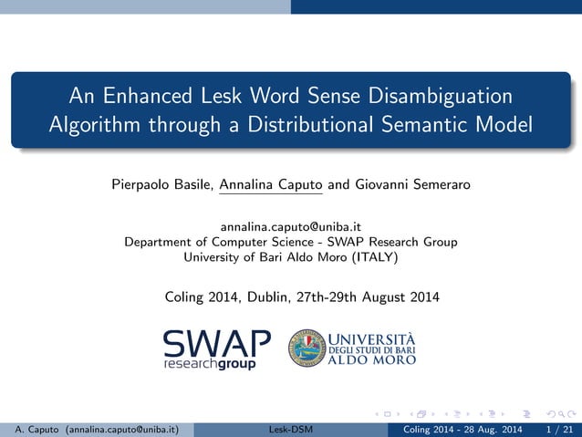 COLING 2014 - An Enhanced Lesk Word Sense Disambiguation Algorithm ...
