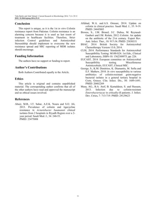 Colistin Resistance among Gram Negative Organisms; an Evolving Problem ...