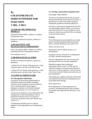 Colistin injection 1 million or 2 million iu smpc taj pharmaceuticals | PDF