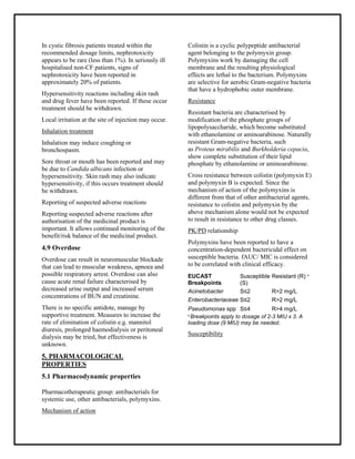 Colistin injection 1 million or 2 million iu smpc taj pharmaceuticals | PDF