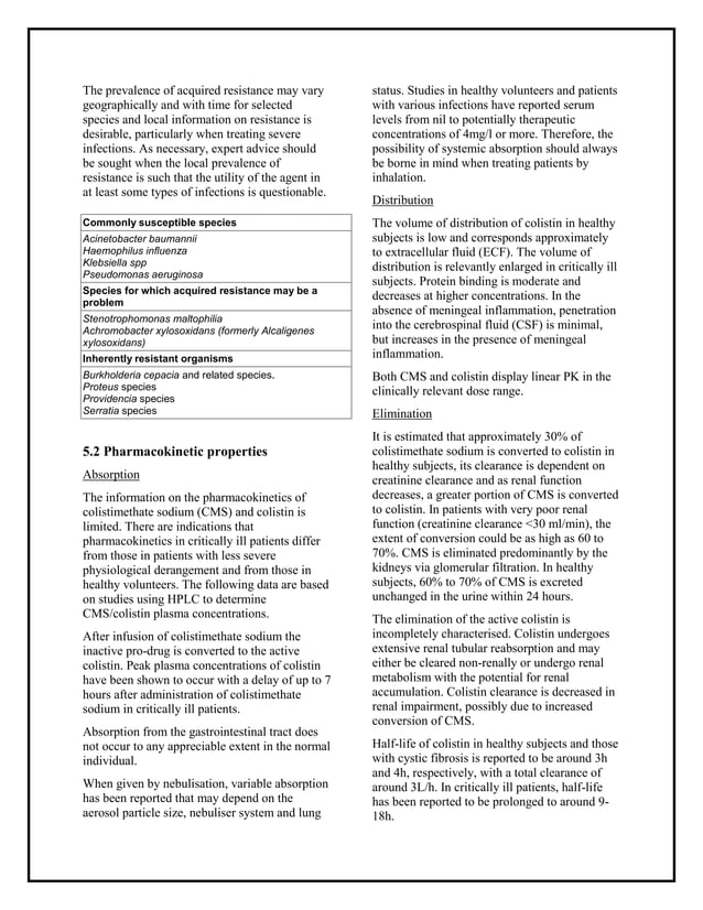 Colistin injection 1 million or 2 million iu smpc taj pharmaceuticals | PDF