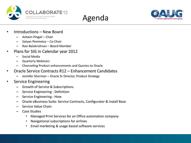 Collaborate 12 : Contracts SIG Meeting | PPT