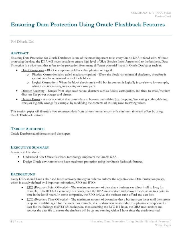 Ensuring Data Protection Using Oracle Flashback Features | PDF