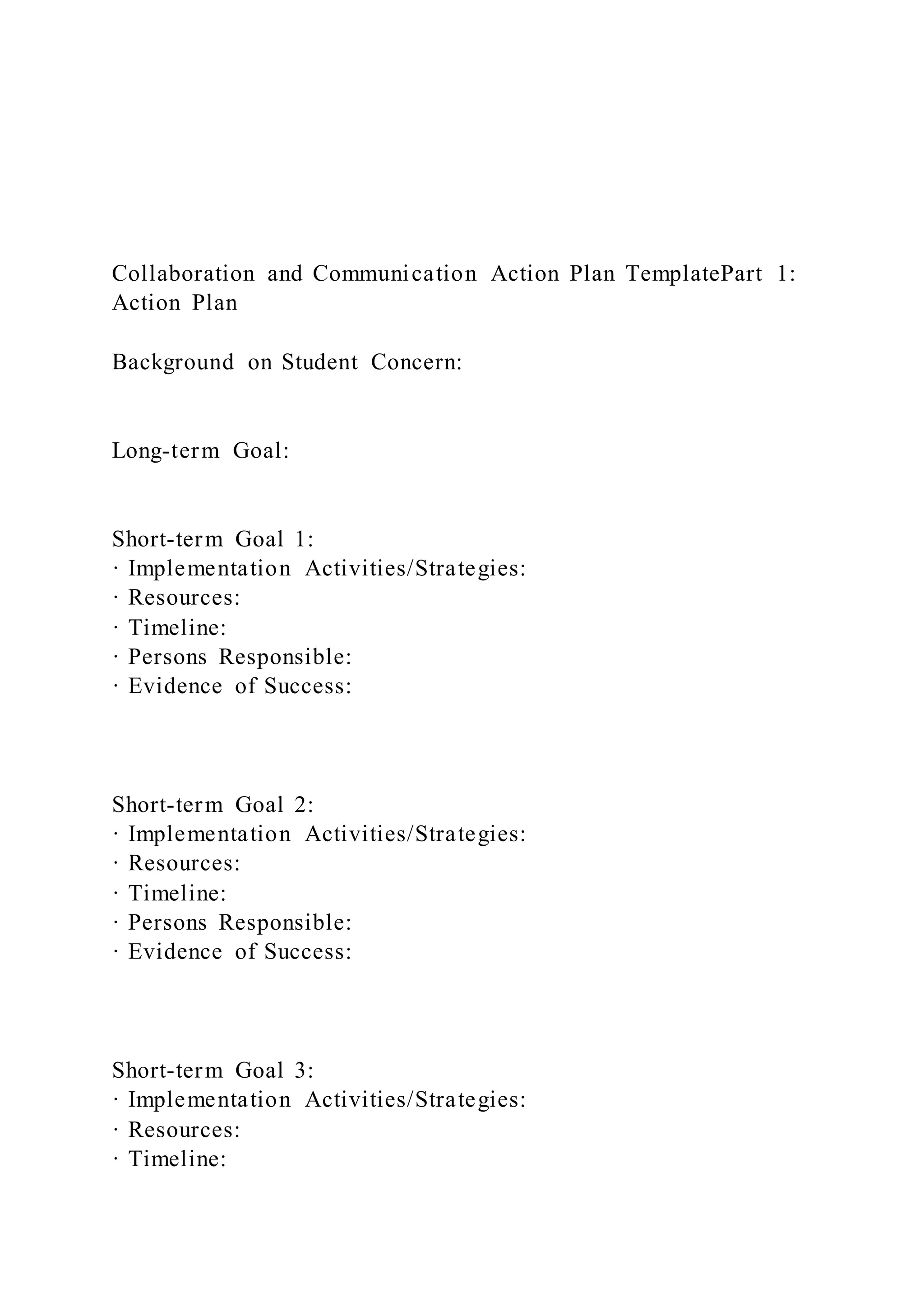 Collaboration and communication action plan template part 1 | DOCX