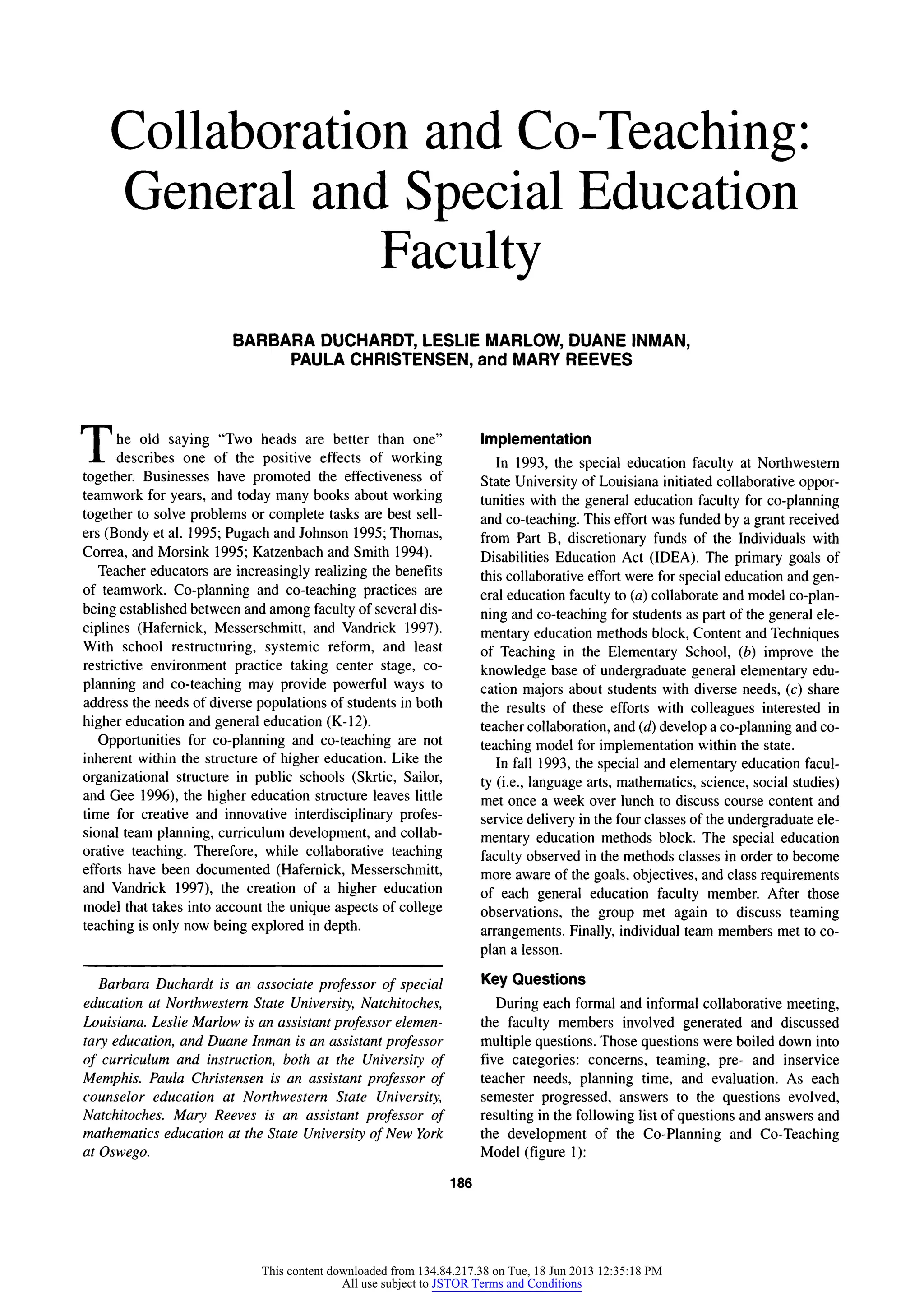 Collaboration and coteaching duchart | PDF