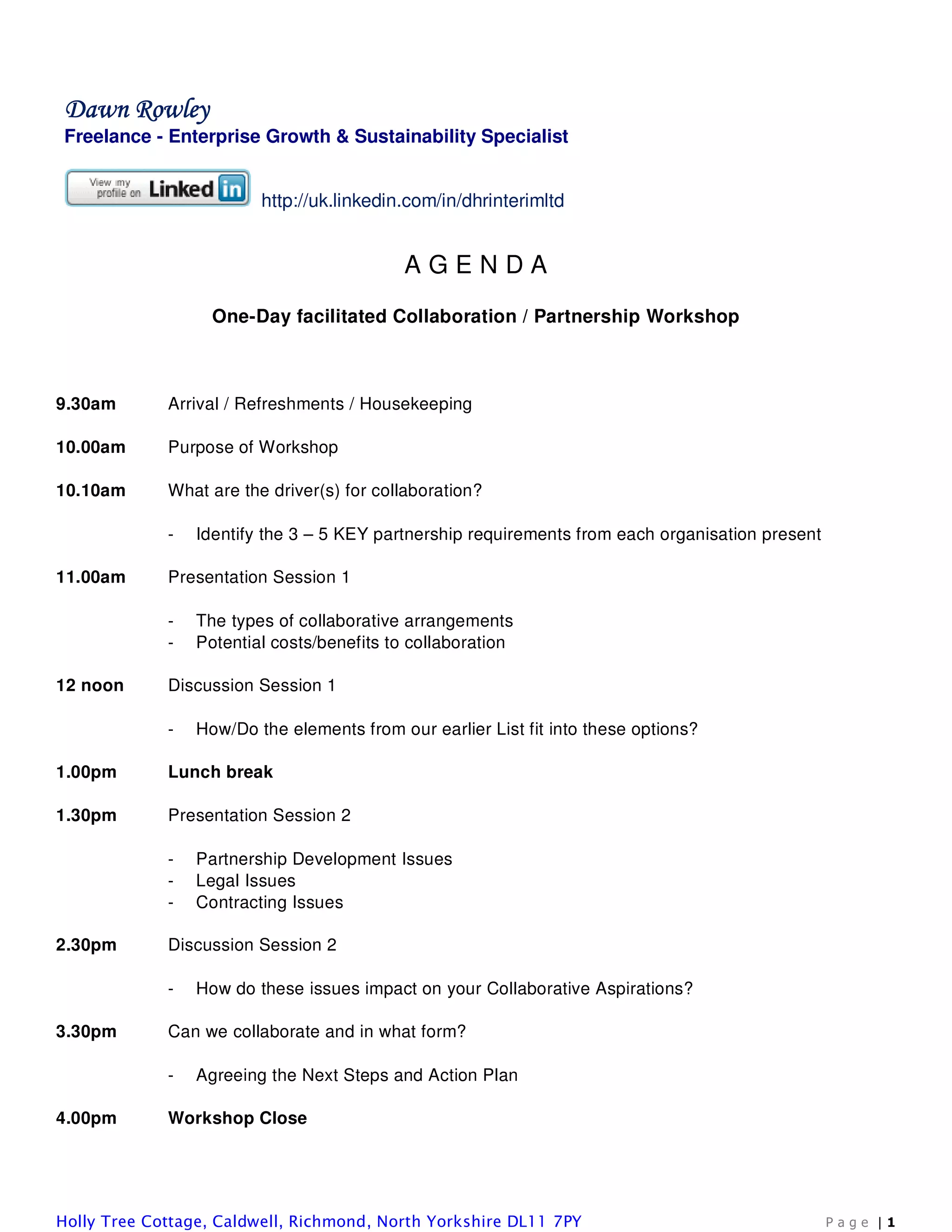 Collaboration And Partnership Tendering Workshop Agenda | PDF