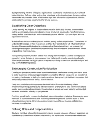 Collaborative Decision-Making Involving Teams Without Losing Direction ...