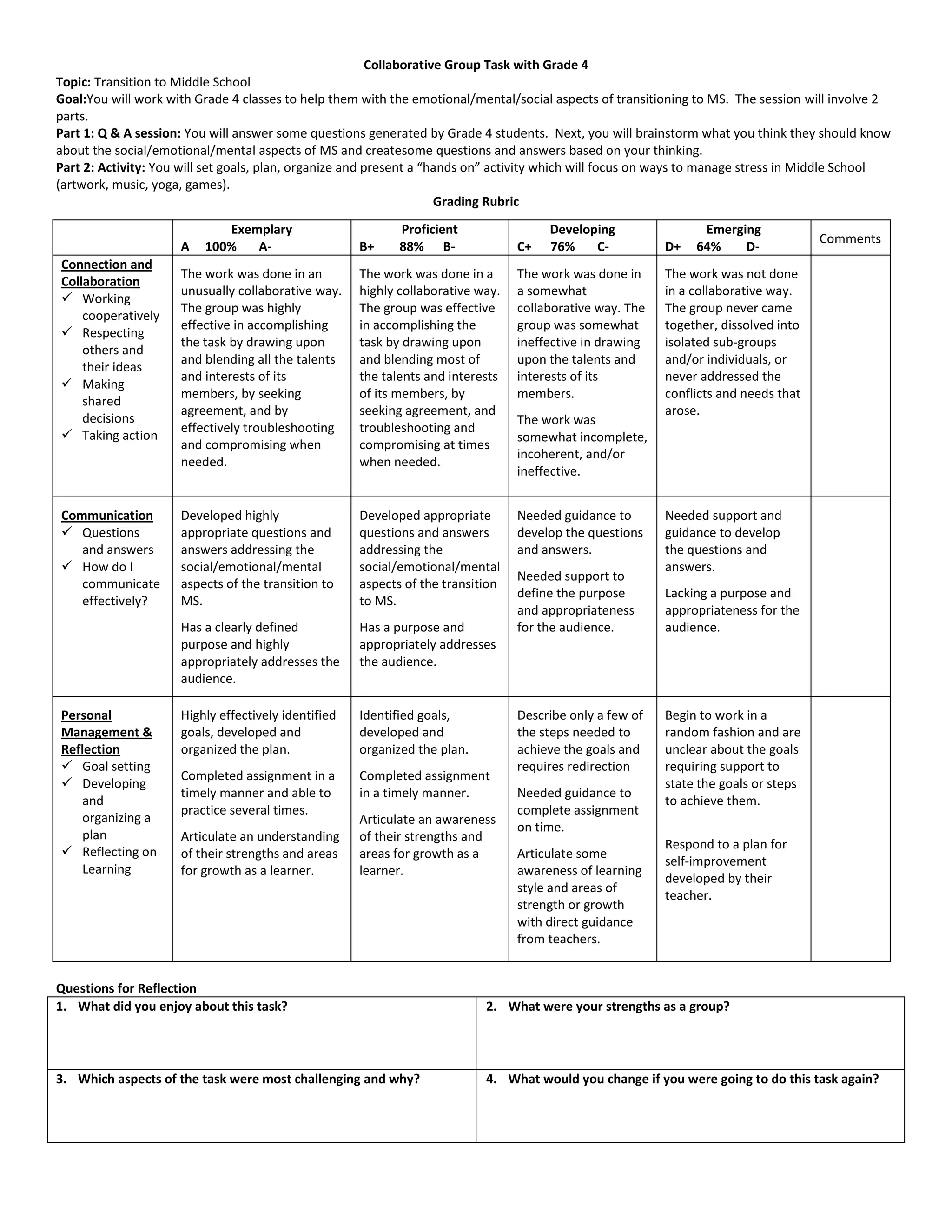 Collaborative group task with grade 4 | DOCX