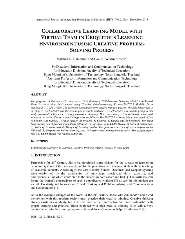 Collaborative learning model with virtual team in ubiquitous learning environment using creative ...