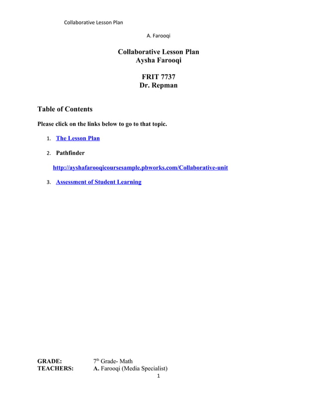 Collaborative Lesson Plan Farooqi | PDF