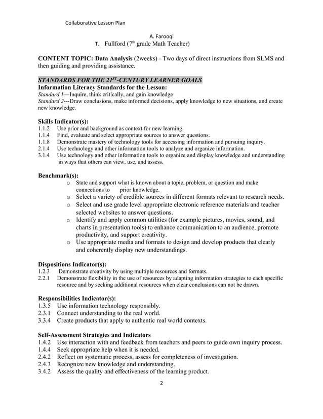 Collaborative Lesson Plan Farooqi | PDF