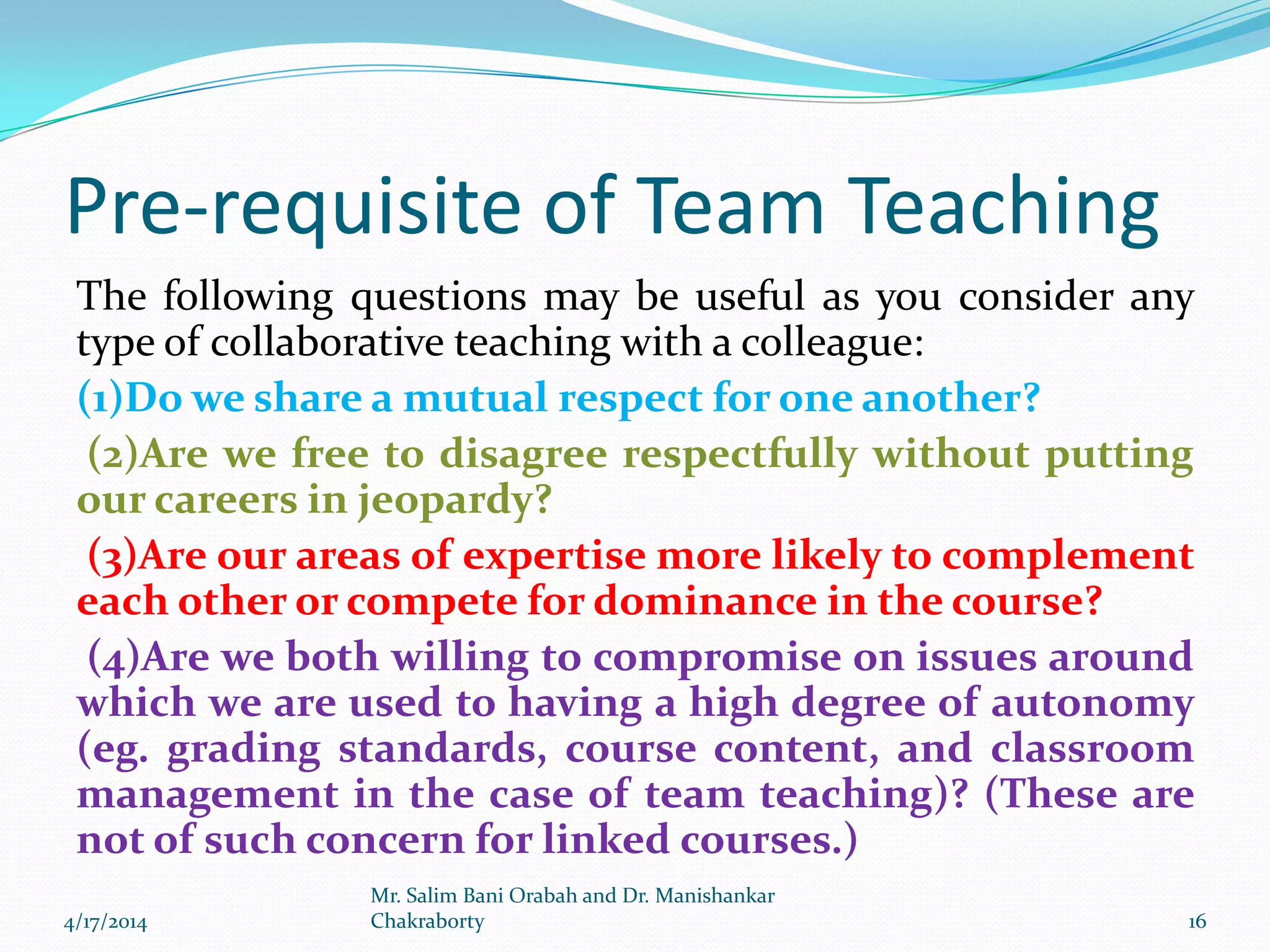 Collaborative teaching by dr manishankar chakraborty and mr salim bani ...