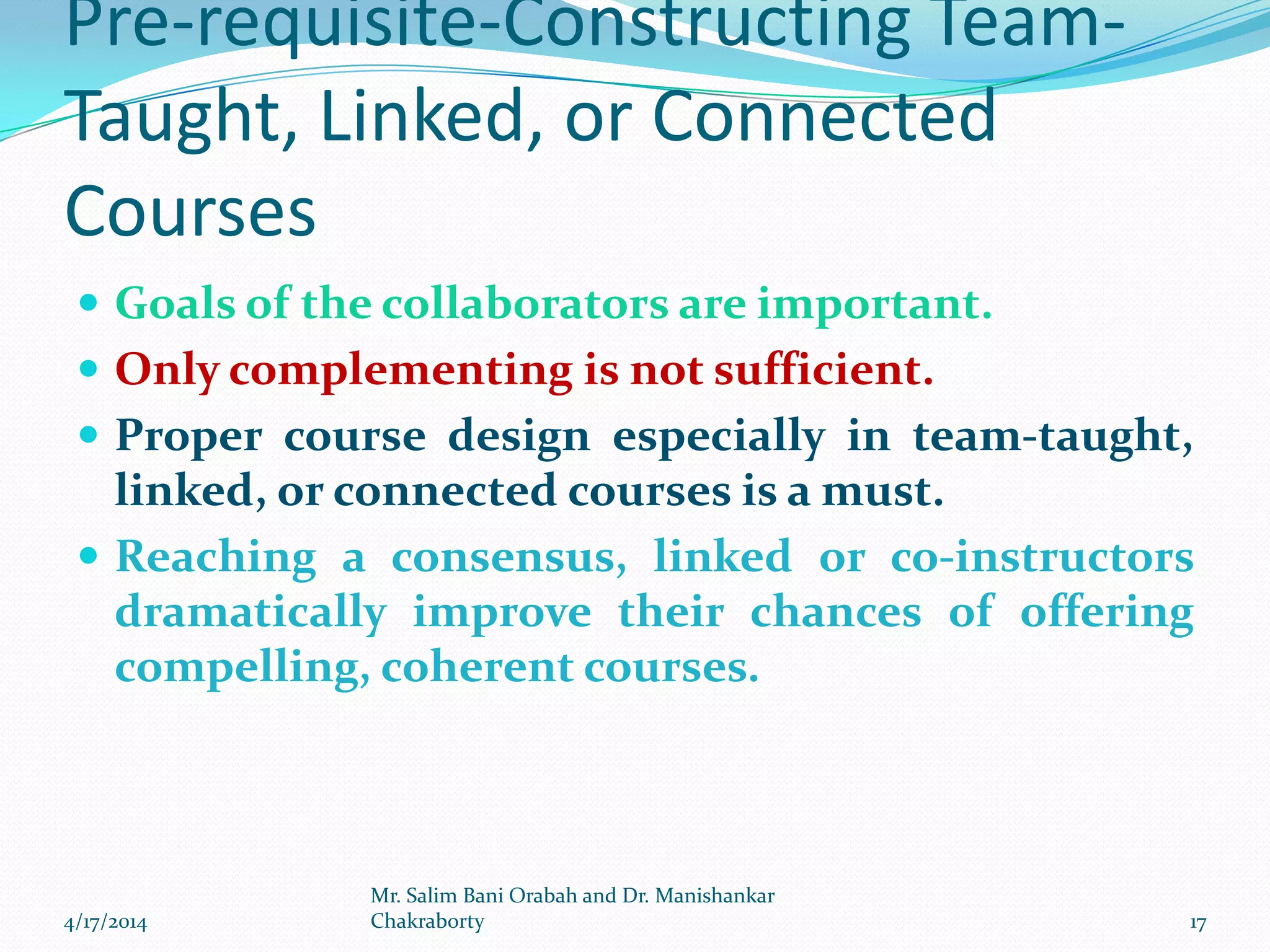 Collaborative teaching by dr manishankar chakraborty and mr salim bani ...