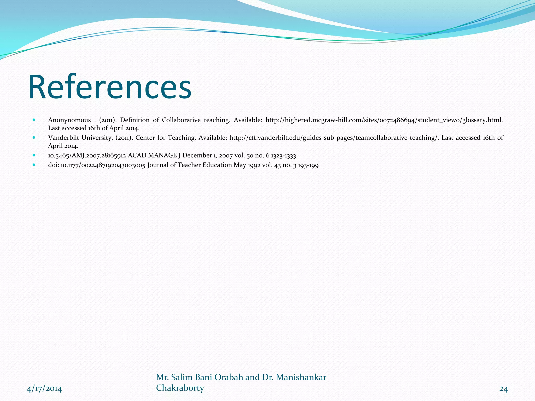 Collaborative teaching by dr manishankar chakraborty and mr salim bani ...