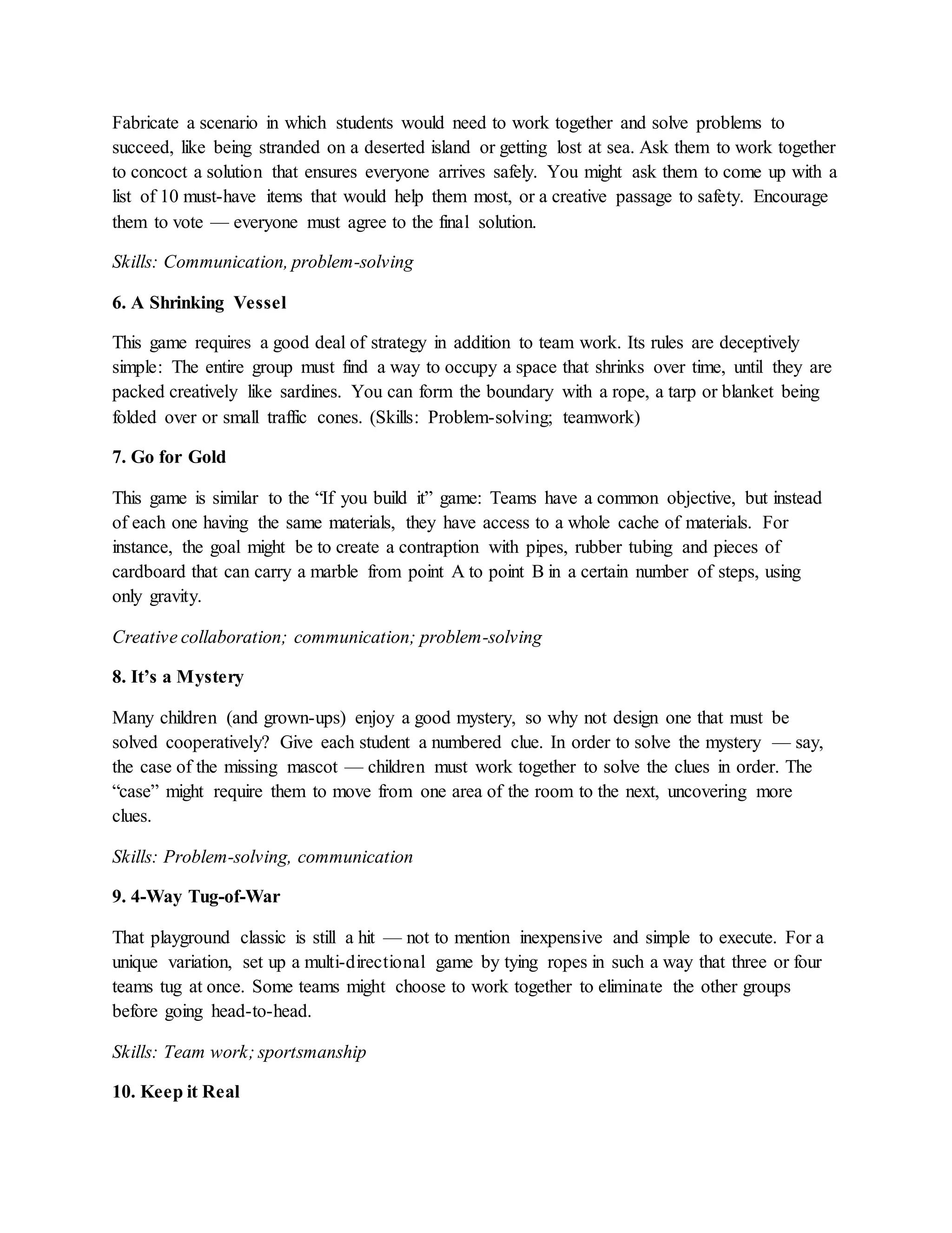Collaborative team building games | DOCX