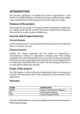college website project report | DOCX