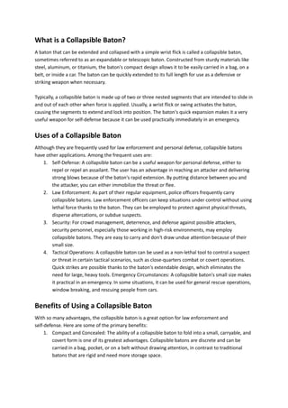 Collapsible Baton: A Practical Tool for Self-Defense and Personal ...