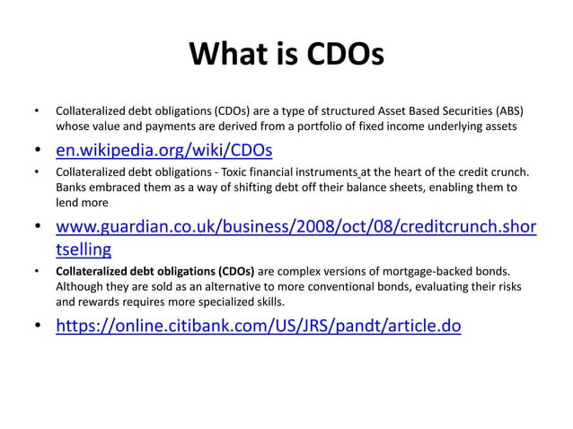 Collateral Debt Obligation – A Perspective | PPTX | Interest Rates ...