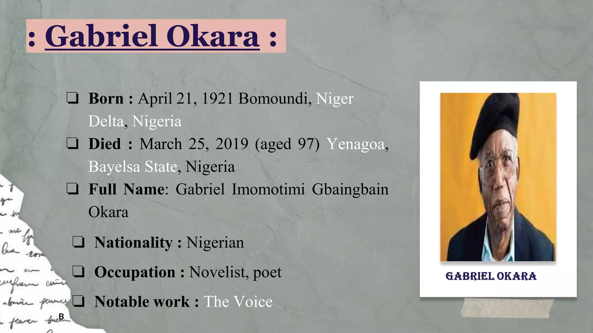 Collected Poems - Gabriel Okara | PPTX