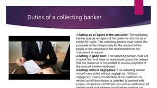 Collecting banker, Capacity of collecting Banker, conditions under ...