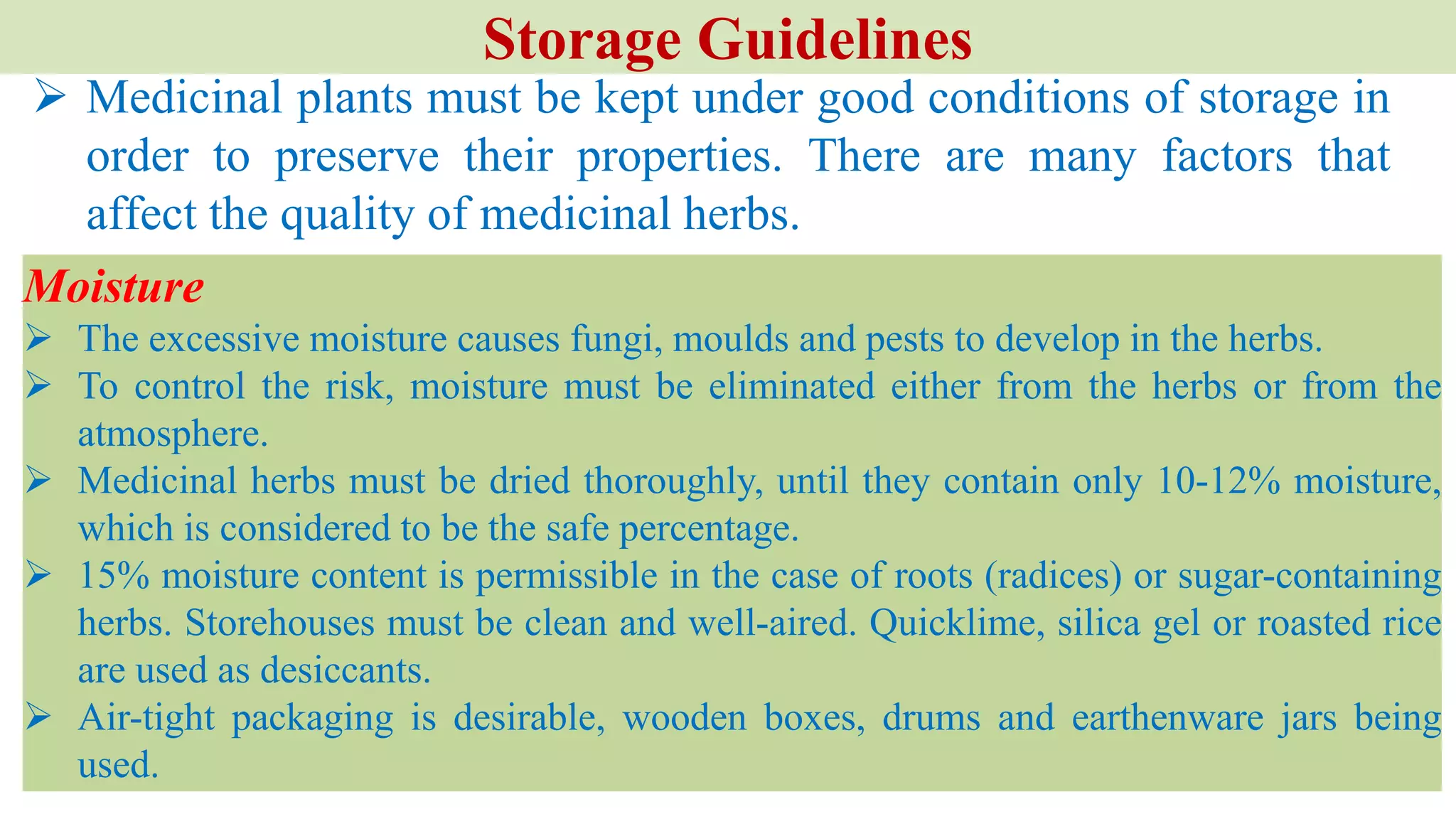 Collection and storage techniques of different plant parts of medicinal ...