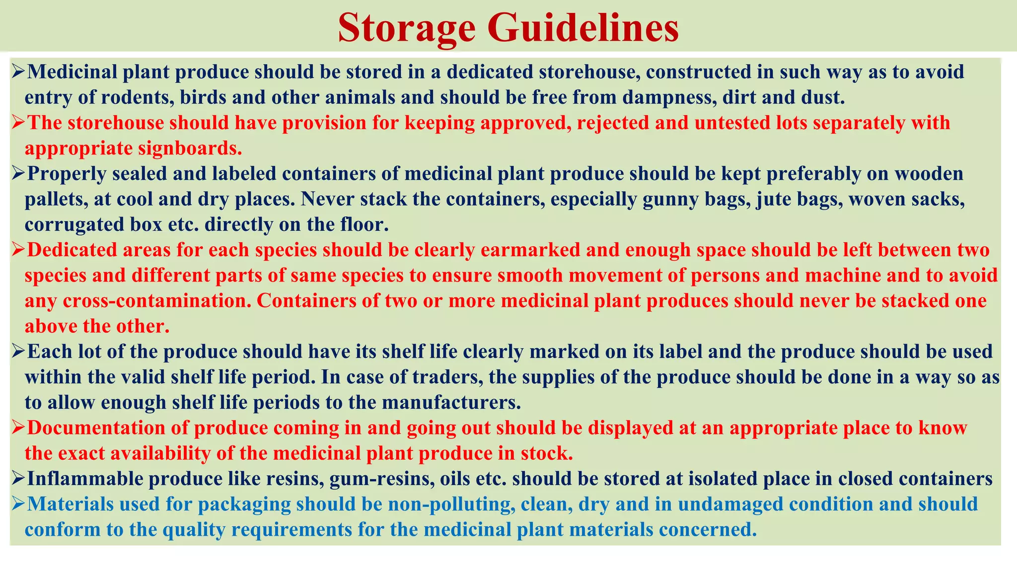 Collection and storage techniques of different plant parts of medicinal ...