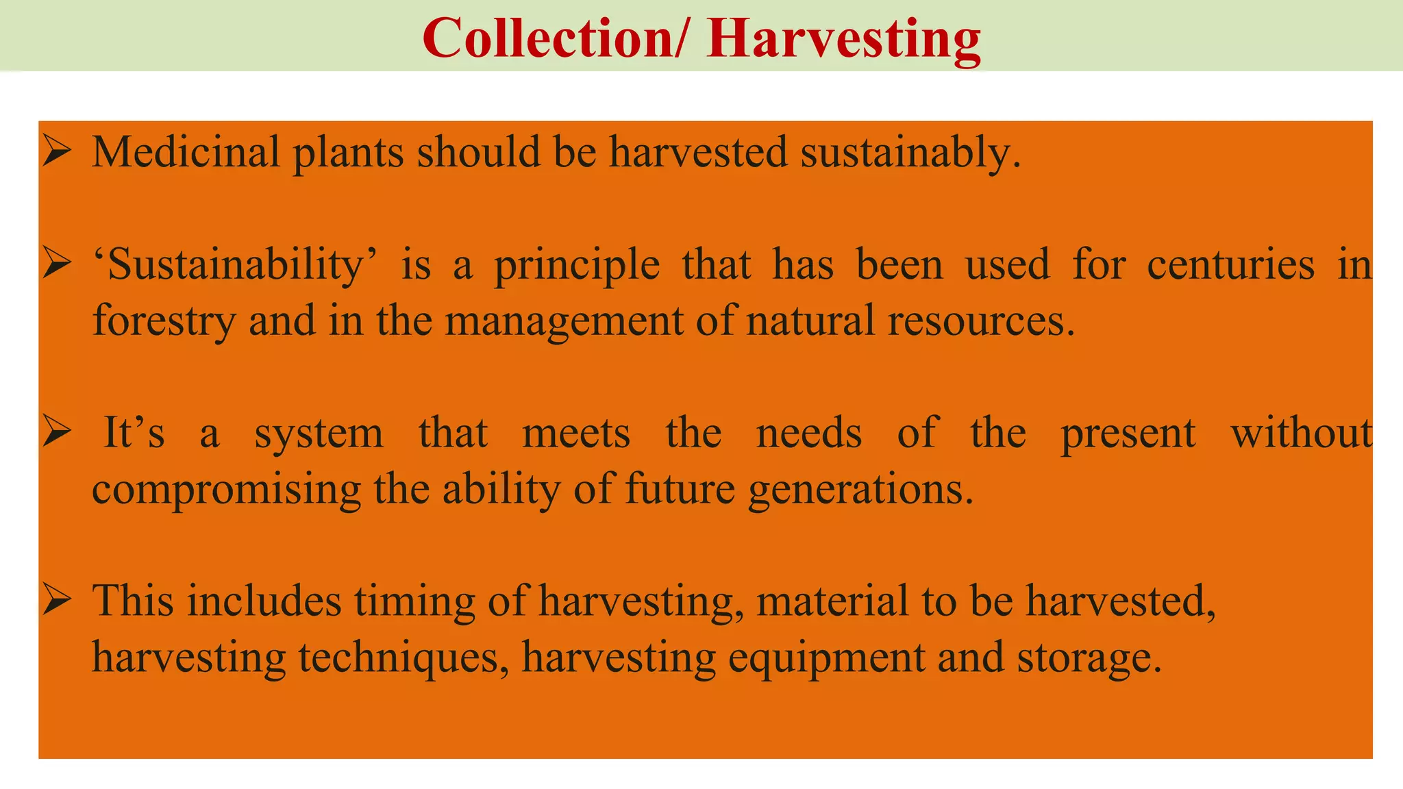 Collection and storage techniques of different plant parts of medicinal ...