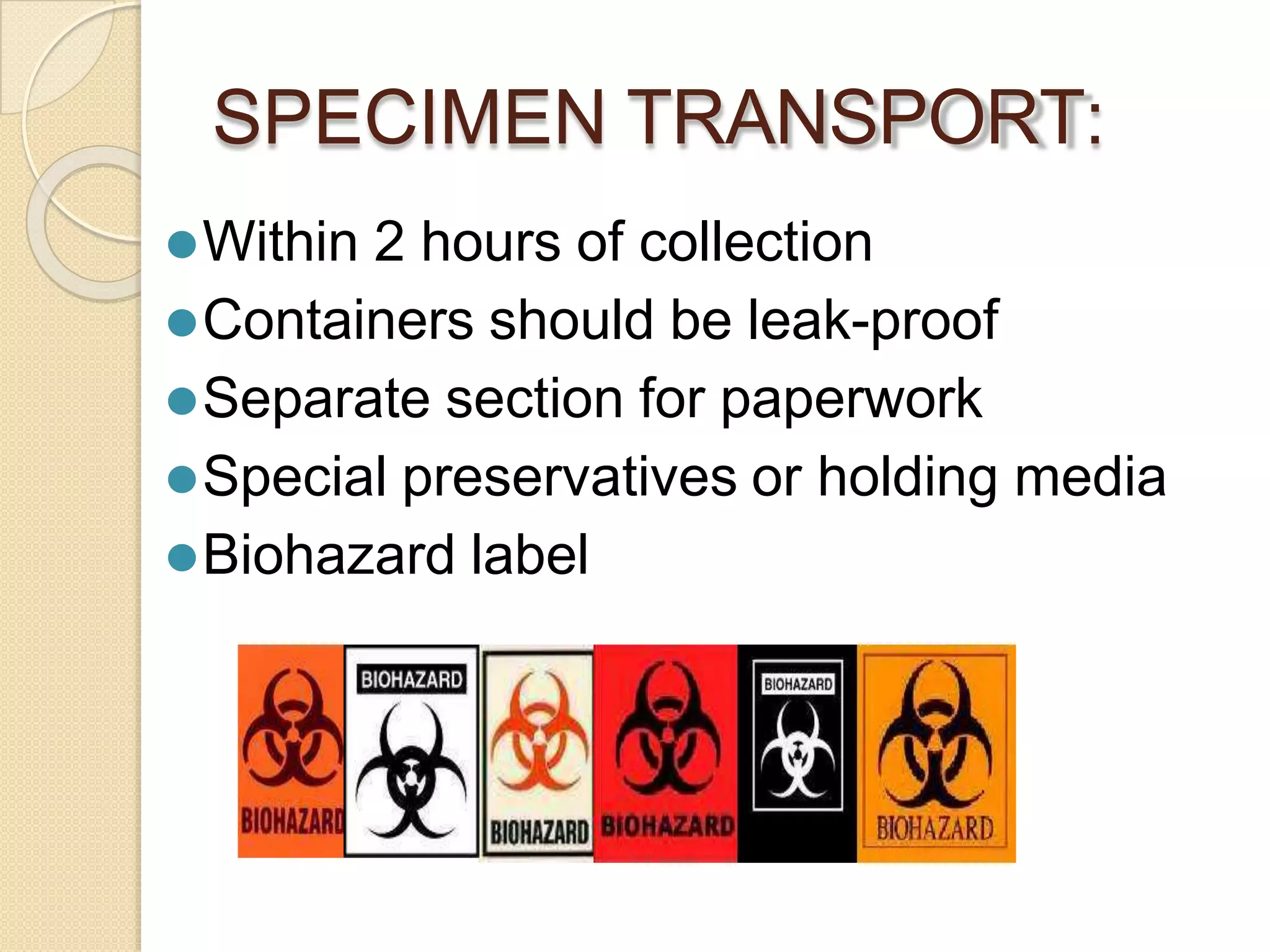 specimen collection and transport | PPTX
