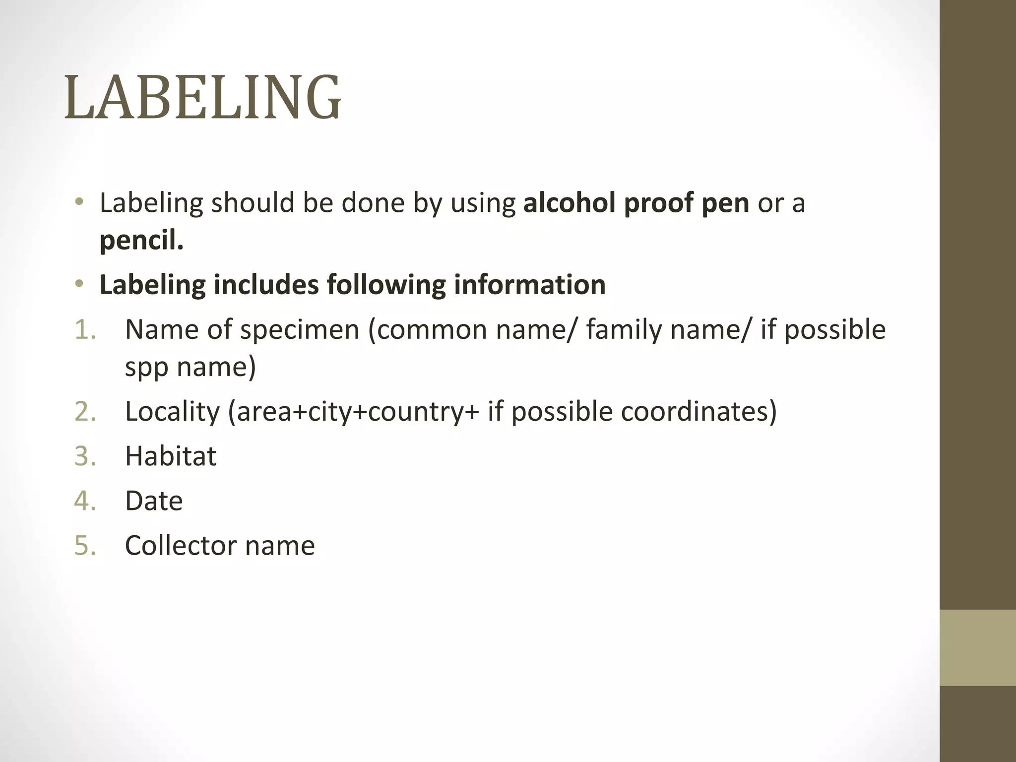 Collection labeling and identification of specimen of spiders | PPTX