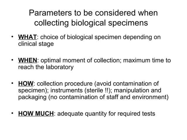 Collection of biological specimens for microbiology tests | PPT | Blood ...