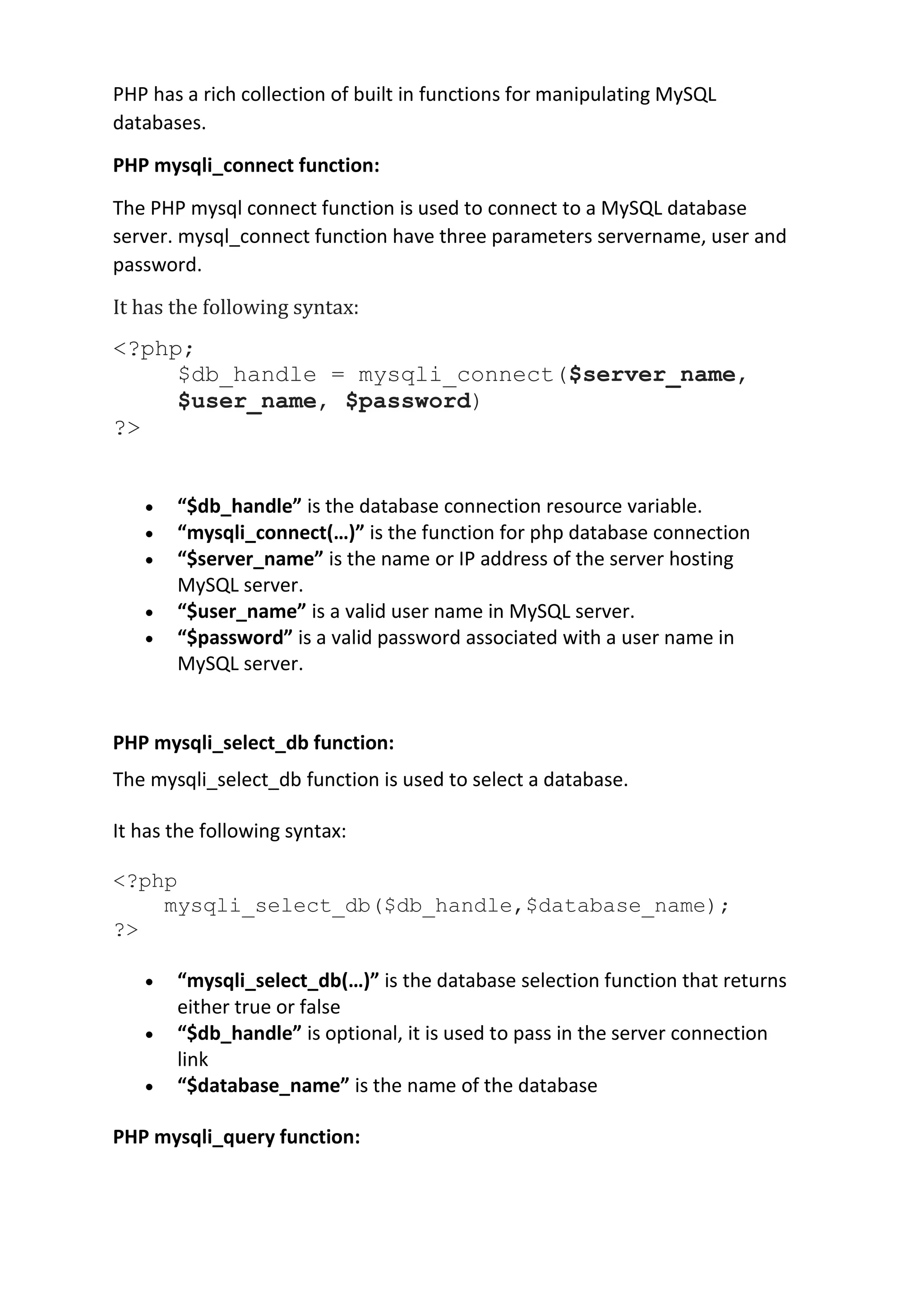 Collection of built in functions for manipulating MySQL databases.docx
