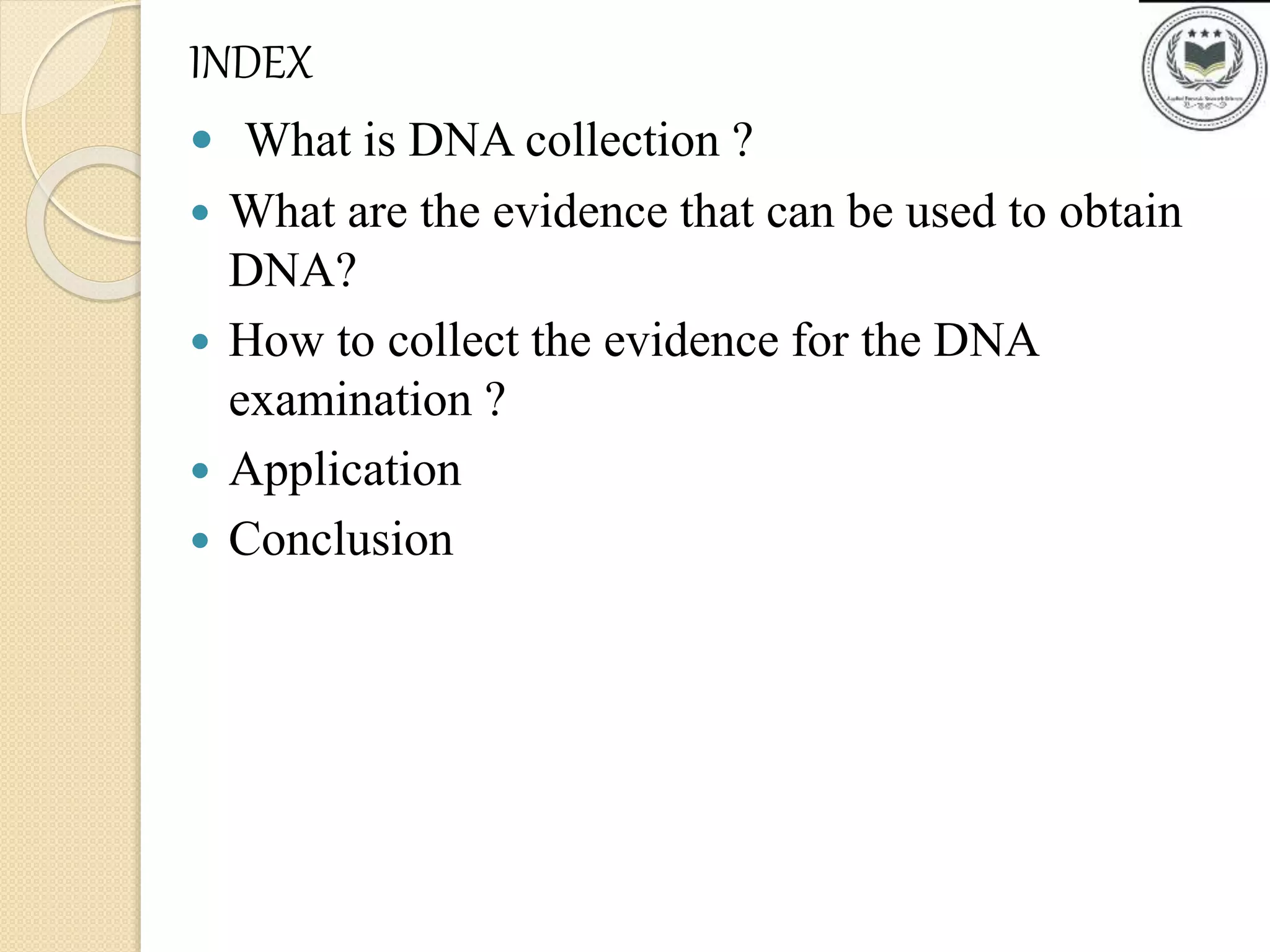Collection of DNA evidence at crime scene | PPTX