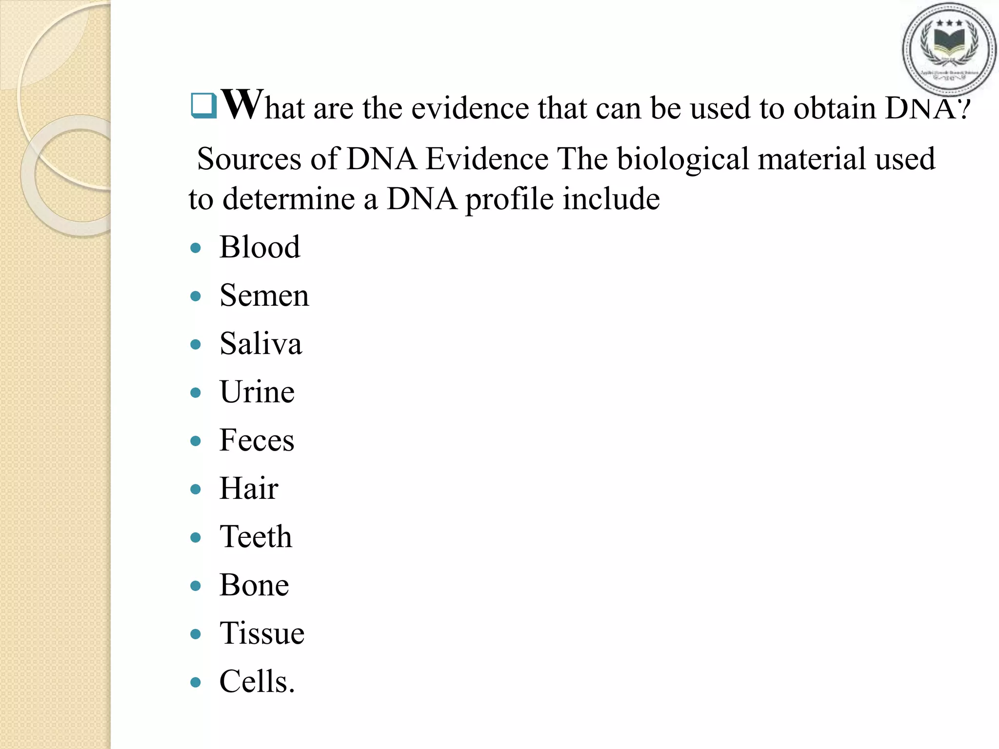 Collection of DNA evidence at crime scene | PPTX