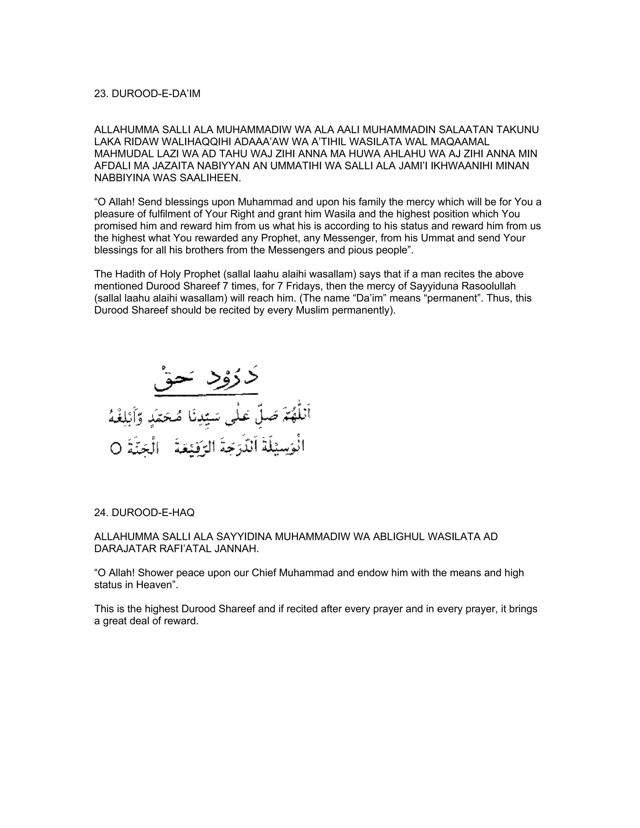 Collection of durood sharief english, arabic translation and transliteration | RTF