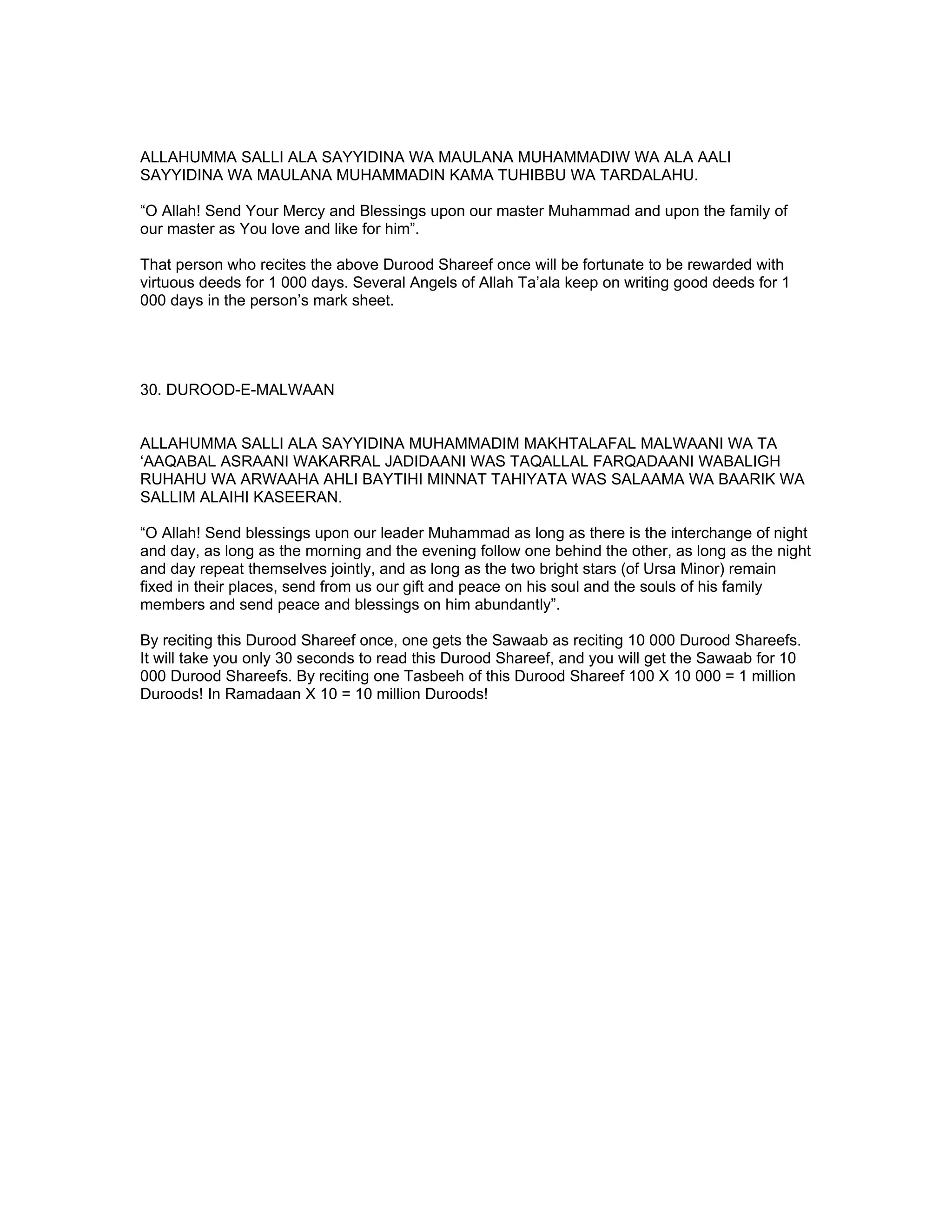 Collection of durood sharief english, arabic translation and ...