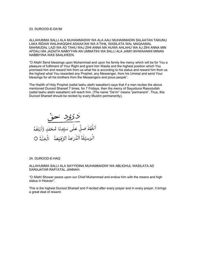 Collection of durood sharief english, arabic translation and ...